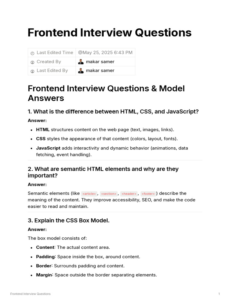 Frontend Interview Questions | PDF | Page Layout | Html