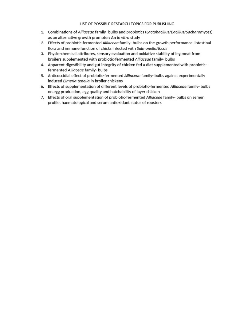 List of Possible Papers For Publishing - Capbo | PDF