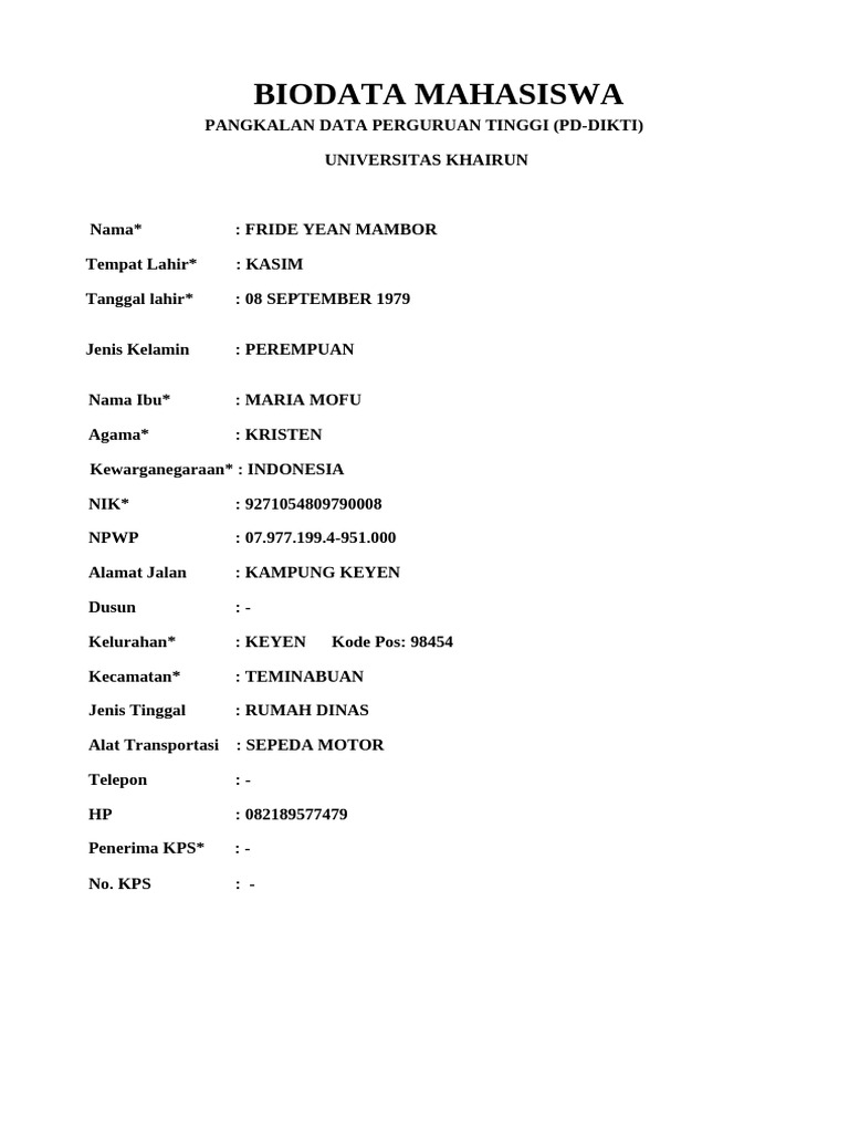 Format Biodata Pddikti PPG | PDF