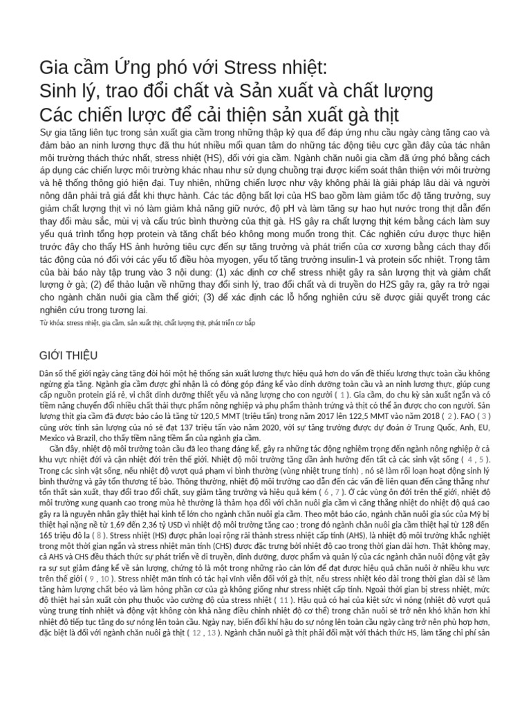 Stress Nhiệt vs Gà - Overview | PDF