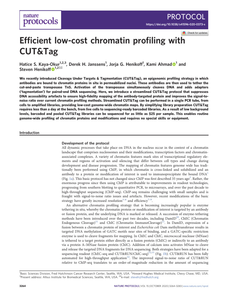 Streamlined CUT&Tag Protocol for Chromatin Profiling | PDF | Genetics ...