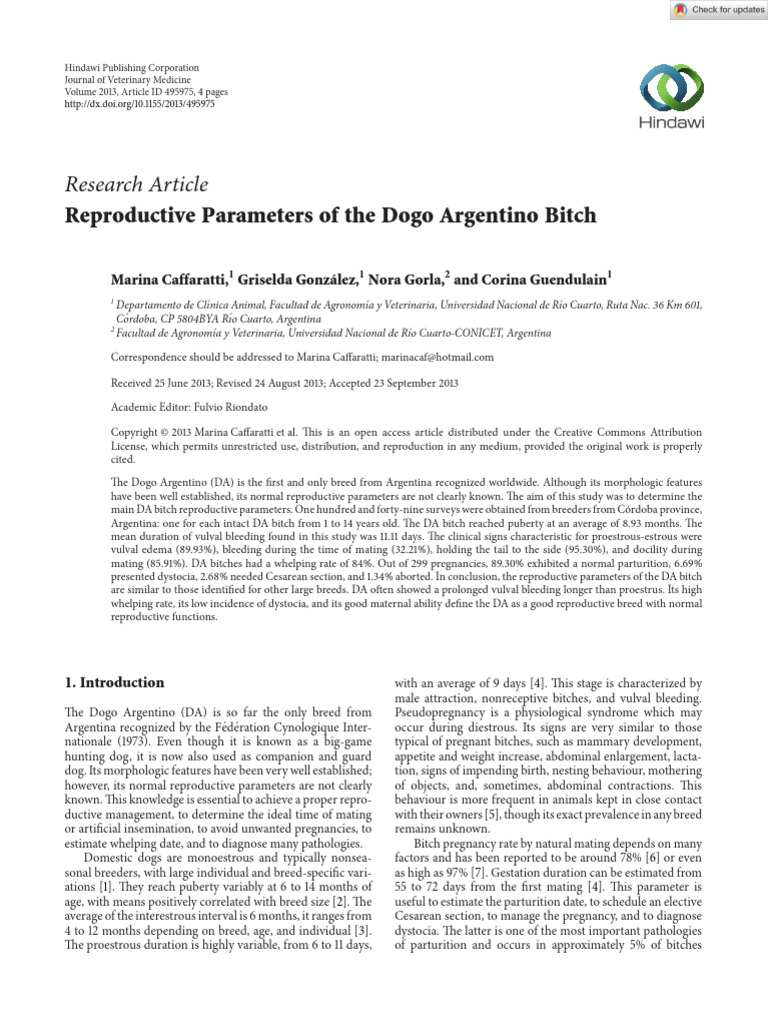 Journal of Veterinary Medicine - 2013 - Caffaratti - Reproductive Parameters of The Dogo ...