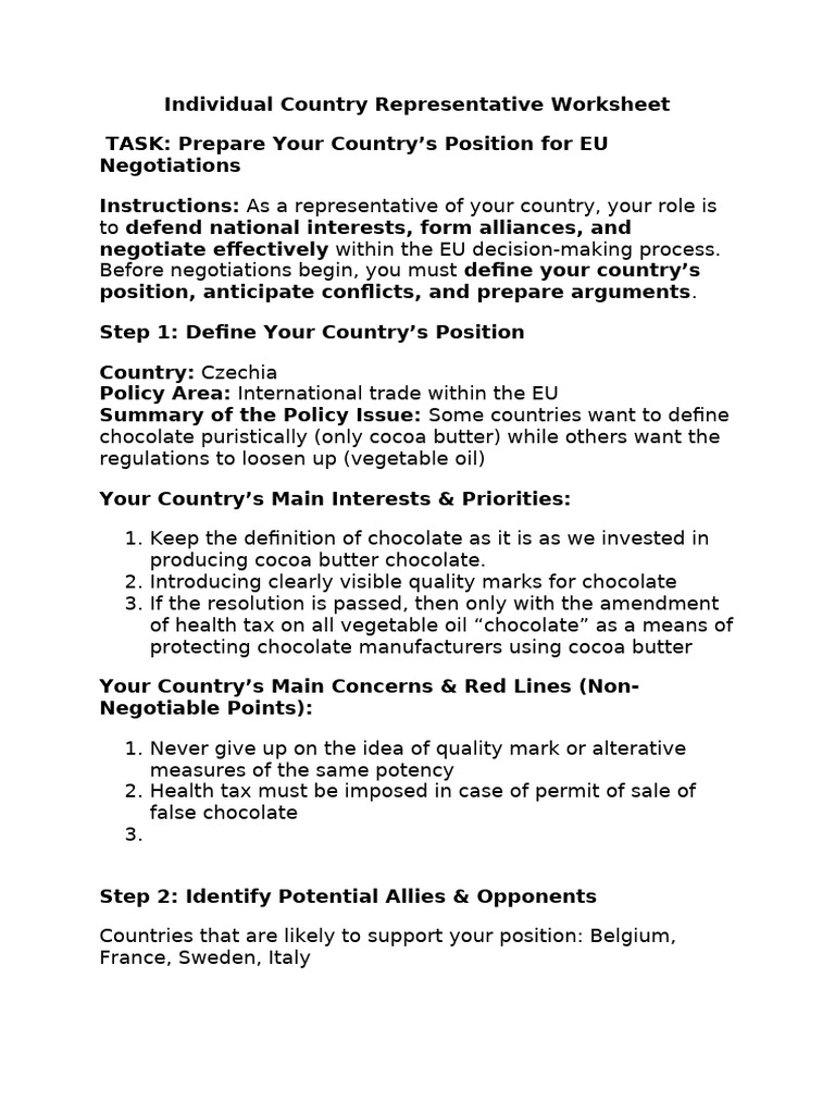 Individual Country Representative Worksheet | PDF | Chocolate ...
