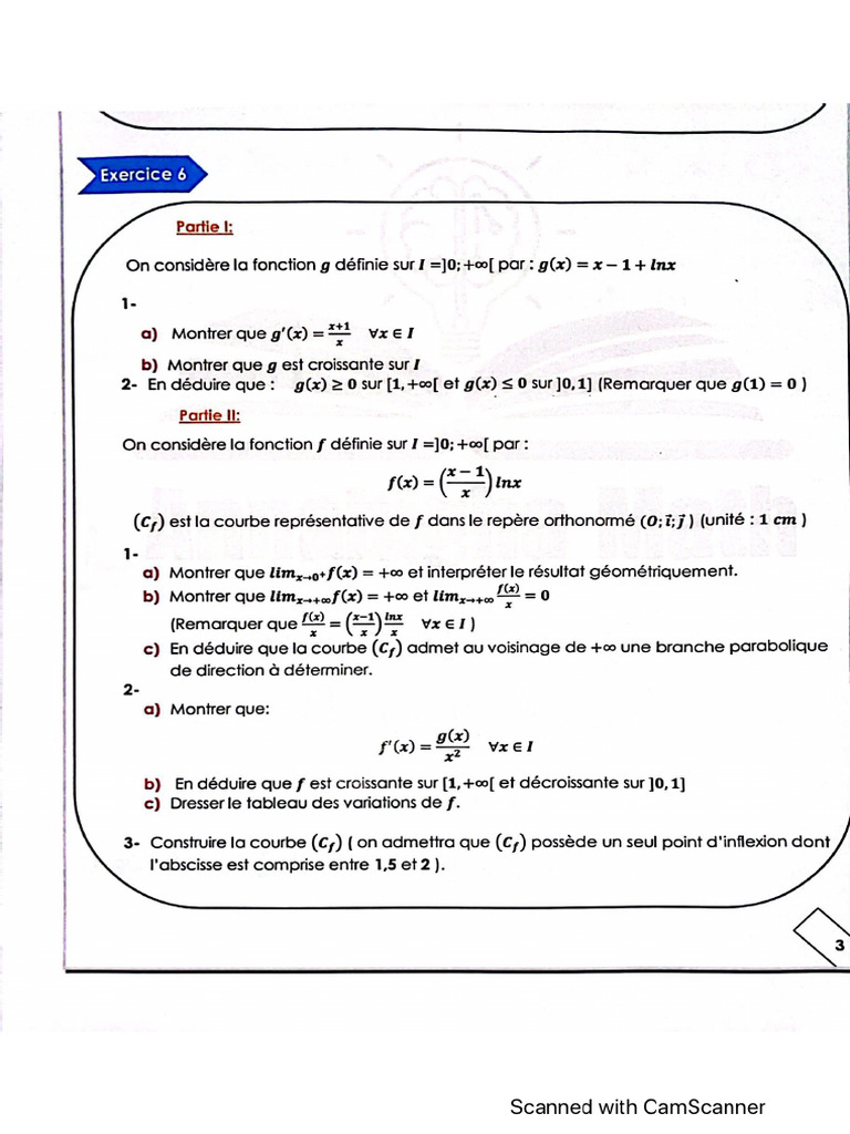 11 - Séance N62 Serie Des Exercices Fonction Logarithme Népérien Correction Ex 6 | PDF