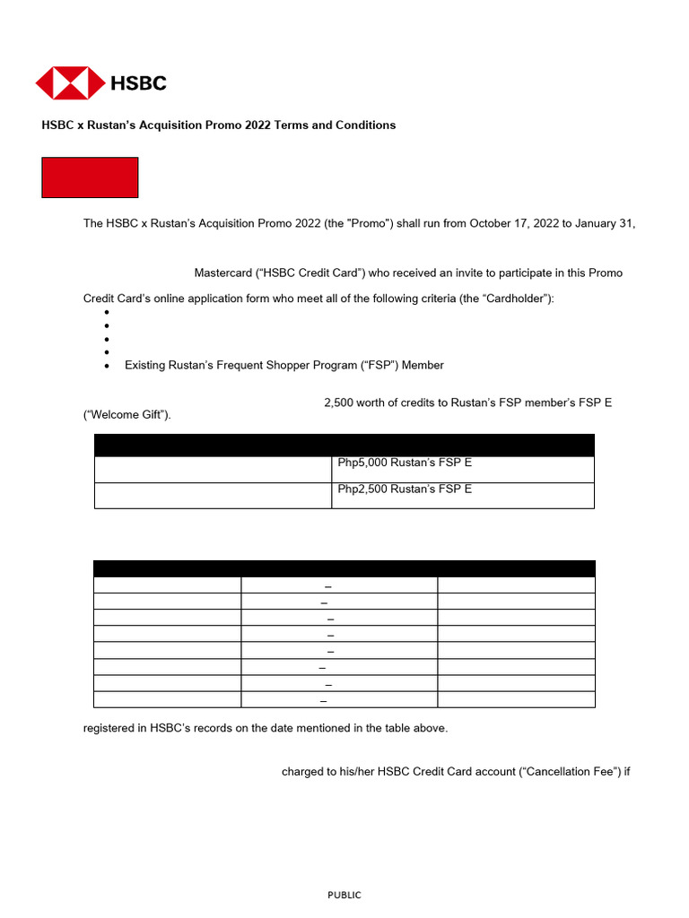 HSBC Rustans Acquisition Promo Terms and Conditions | PDF | Credit Card ...
