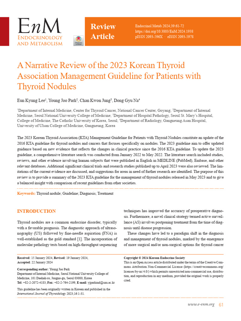 2023 KTA Guidelines for Thyroid Nodules | PDF | Thyroid Stimulating ...
