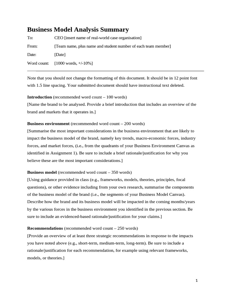 Business Model Analysis Summary Template | PDF | Business Model | Evidence