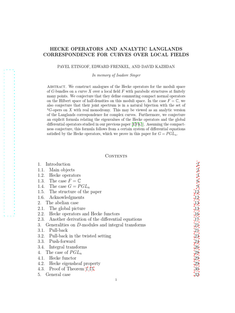 Hecke Operators and Analytic Langlands Correspondence For Curves Over Local Fields | PDF ...