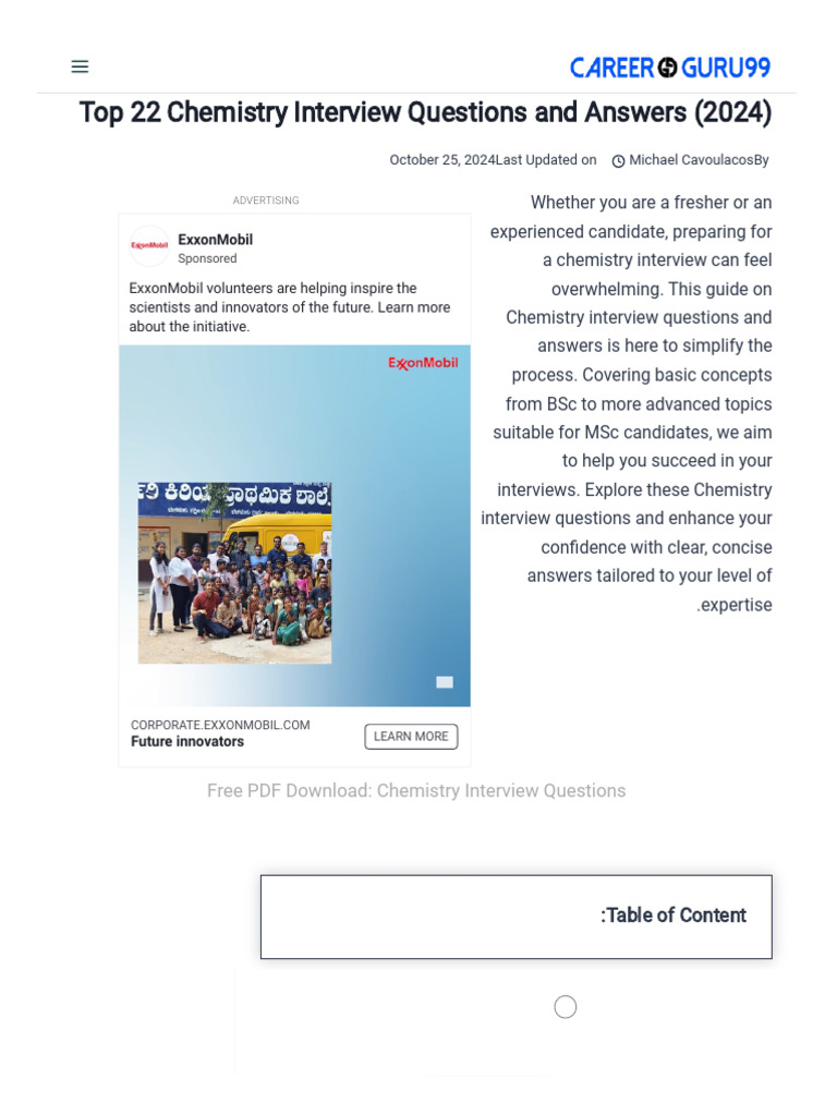 Top 22 Chemistry Interview Questions and Answers (2024) | PDF | Buffer ...