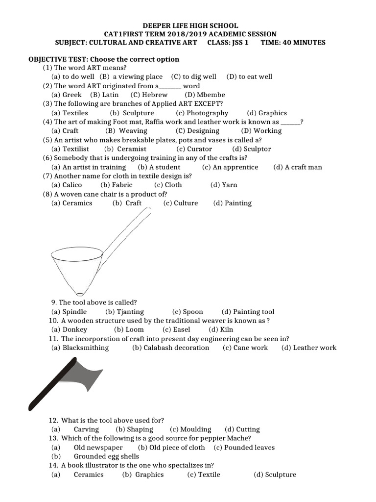CCA Exam Questions for JSS1 First Term | PDF | Textiles | Weaving