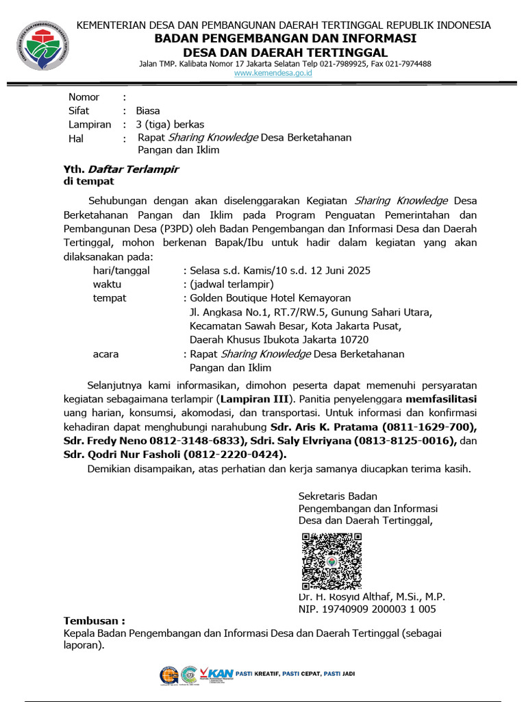 Undangan Sharing Knowledge Peserta Daerah | PDF