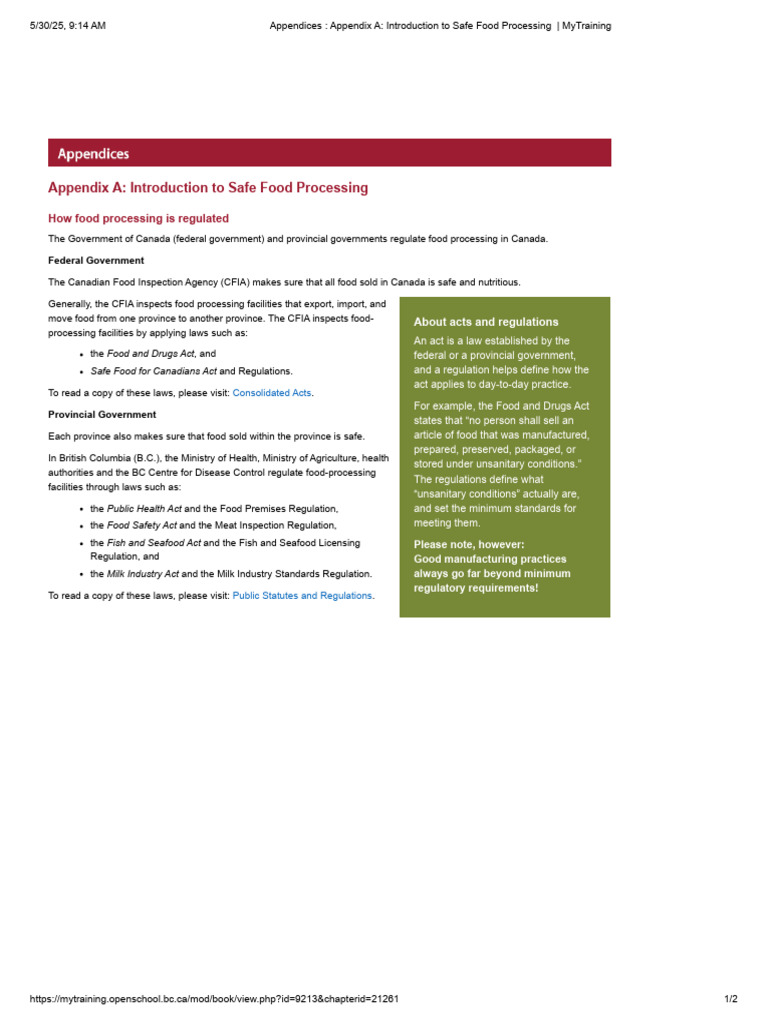 Appendices - Appendix A - Introduction To Safe Food Processing ...