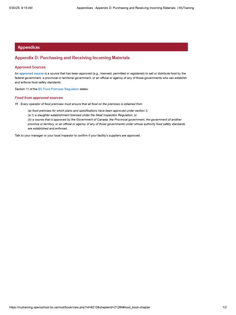 Appendices - Appendix D - Purchasing and Receiving Incoming Materials ...