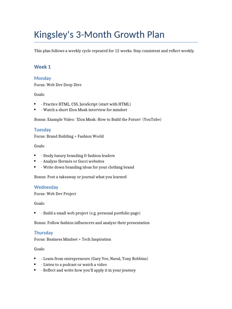 Kingsleys 3 Month Growth Plan | PDF | Fashion | Web Development