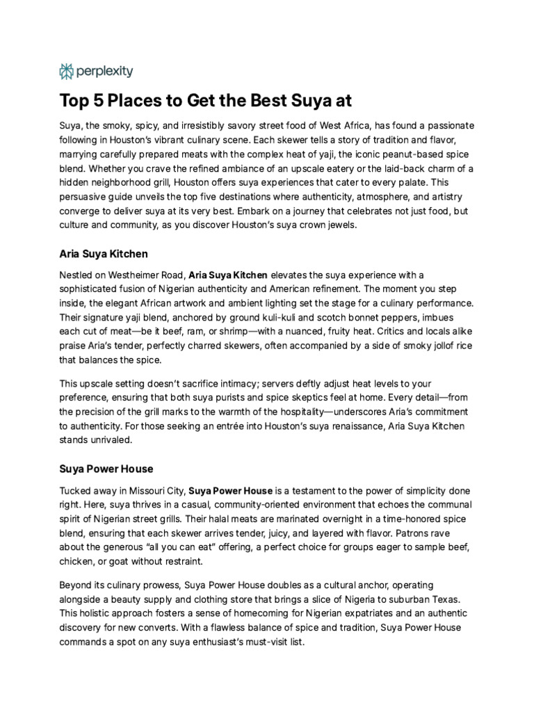 Top 5 Places To Get The Best Suya at | PDF | Asian Cuisine | Food And ...