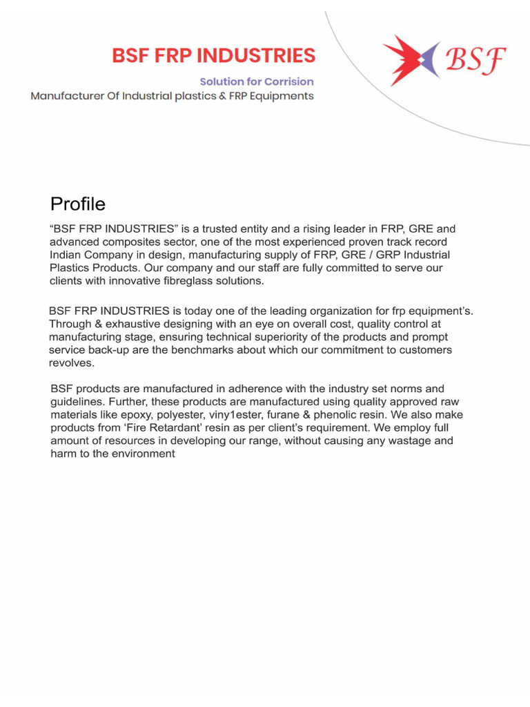 BSF FRP Pipes Fittings Catalog | PDF