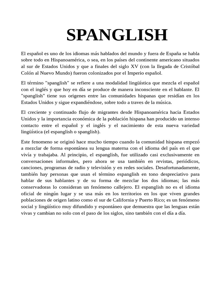 Qué es el espanglish y su origen | PDF