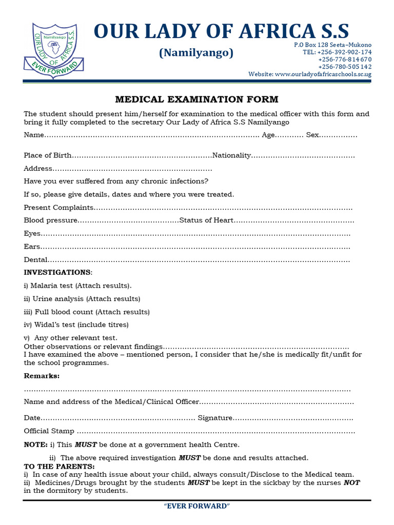 Medical Examination Form for Students | PDF
