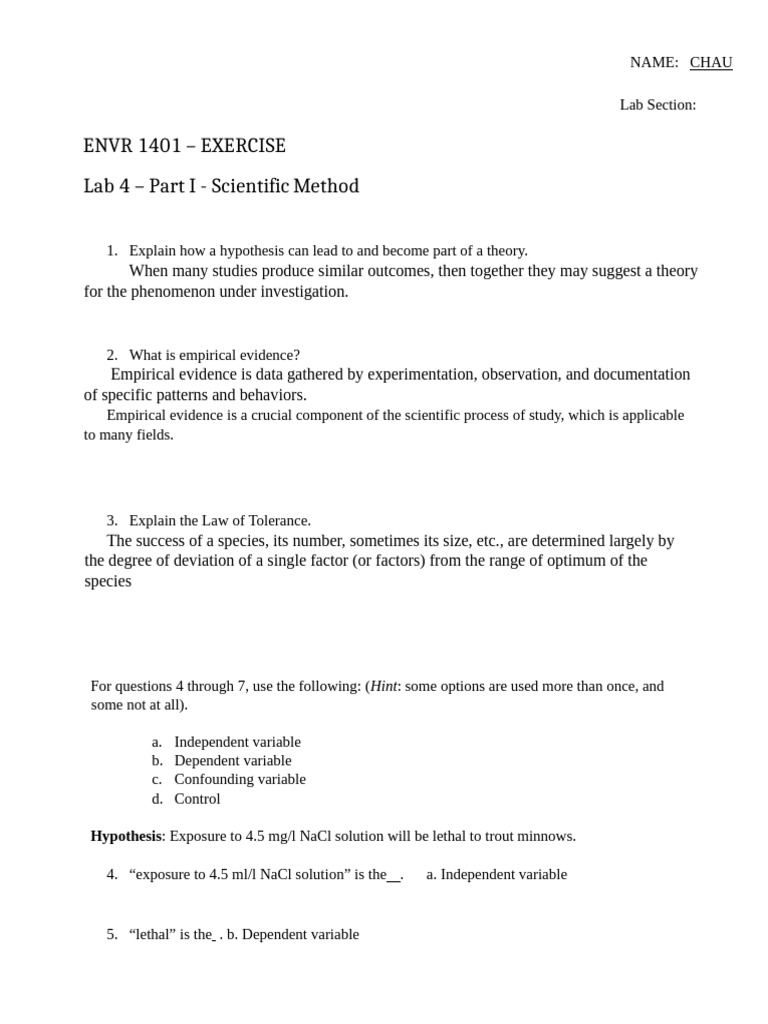 Lab 4 - Part I - Scientific Method | PDF | Experiment | Scientific Method