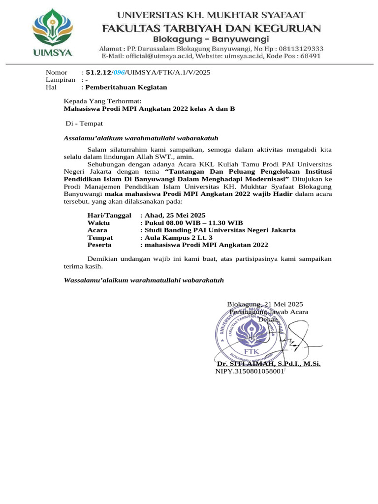 Surat Izin Pemberitahuan Studi Banding Unj | PDF