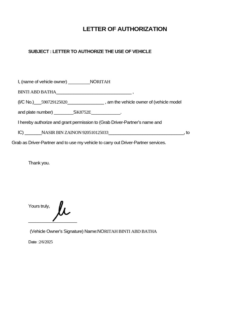 Vehicle Authorization for Grab Driver | PDF