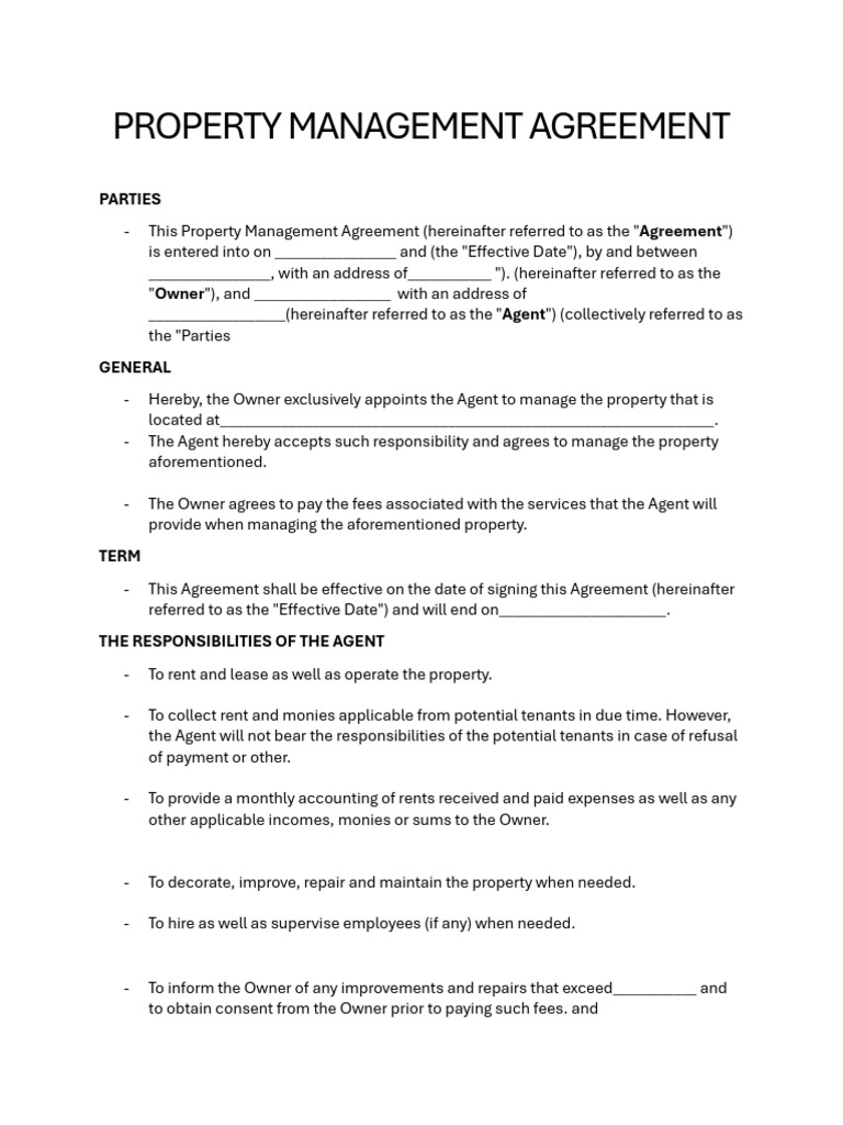 Property Management Agreement Template | PDF