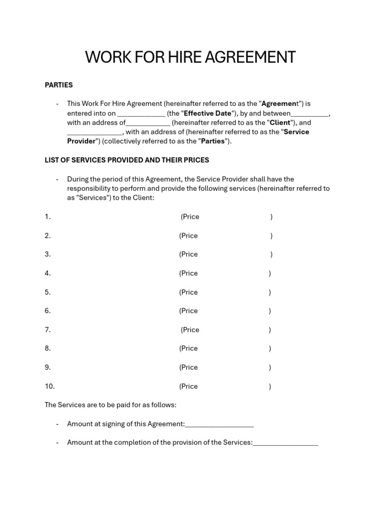 Work For Hire Agreement | PDF