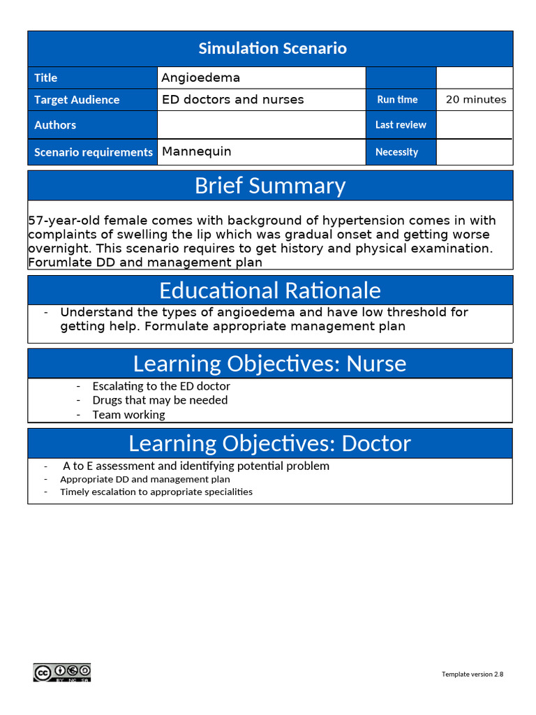 Sim Template | PDF | Physical Examination | Emergency Department