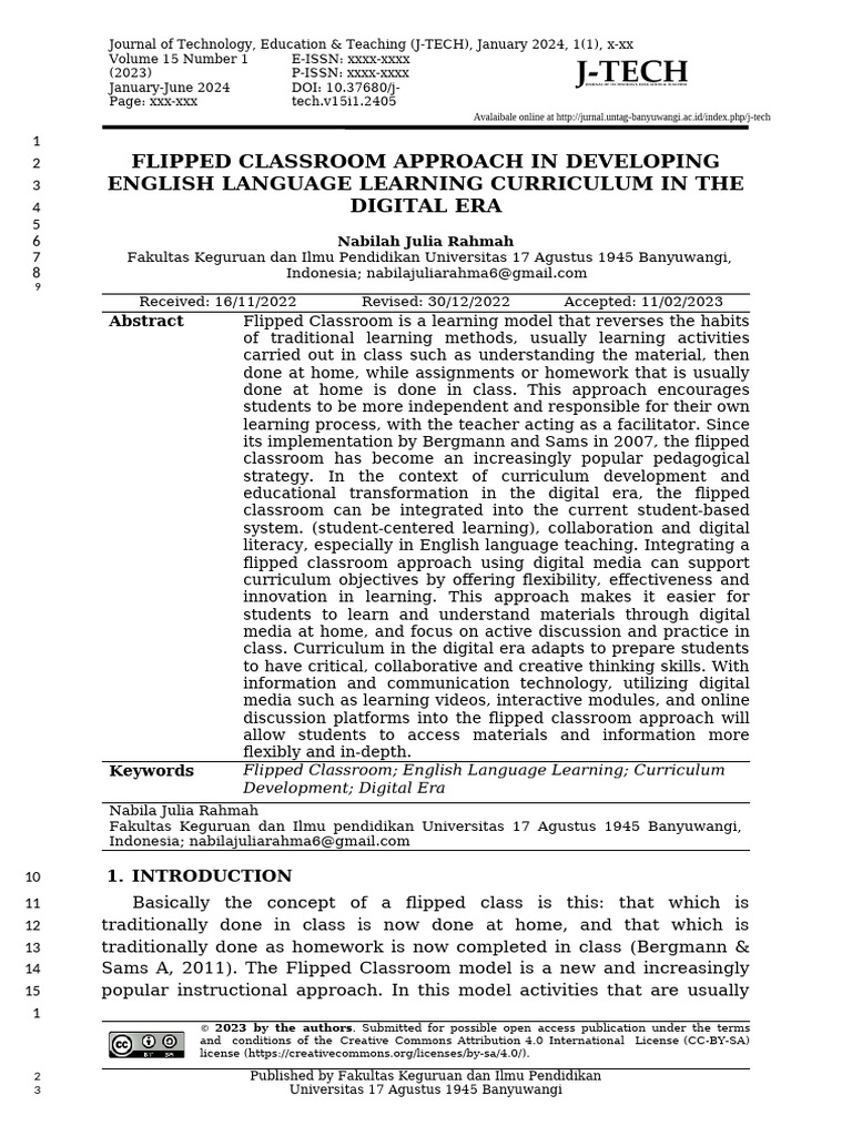 Flipped Classroom Approach in Developing English Language Learning Curriculum in The Digital Era ...
