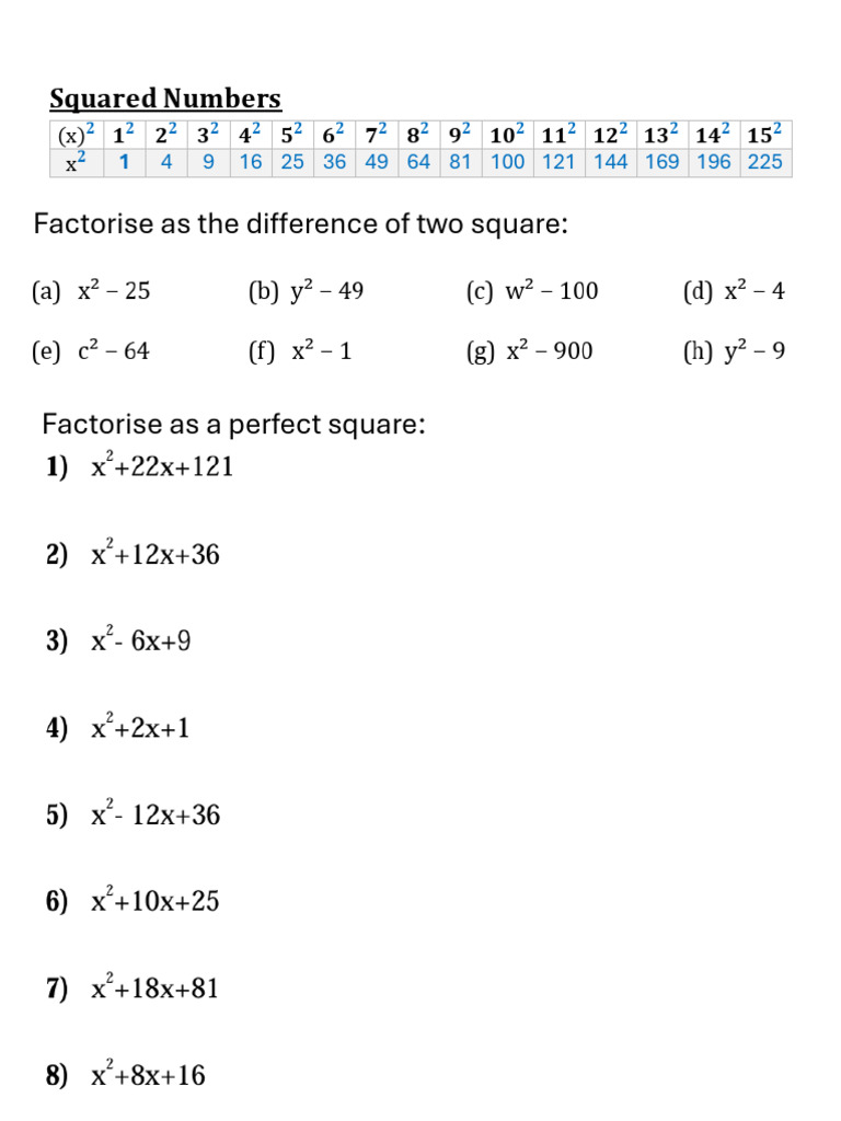 Squared Numbers | PDF