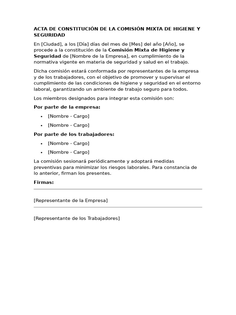 Acta de Constitución de La Comisión Mixta de Higiene y Seguridad | PDF
