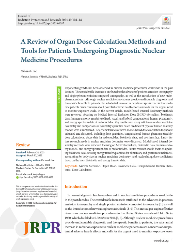 A Review of Organ Dose Calculation Methods and Tools For Patients ...