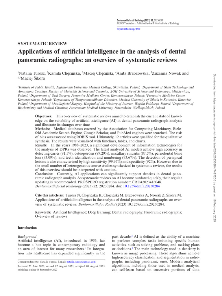 AI in Dental Panoramic Radiograph Analysis | PDF | Systematic Review ...