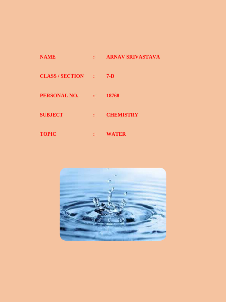 Chemistry - Project - Arnav Srivastava 7D - 18768 | PDF | Water | Water ...
