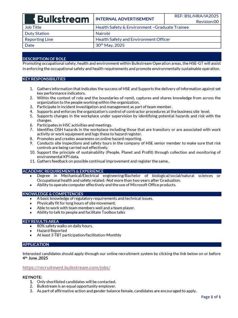 Internal Advertisement - HSE GT1 | PDF | Occupational Safety And Health | Business