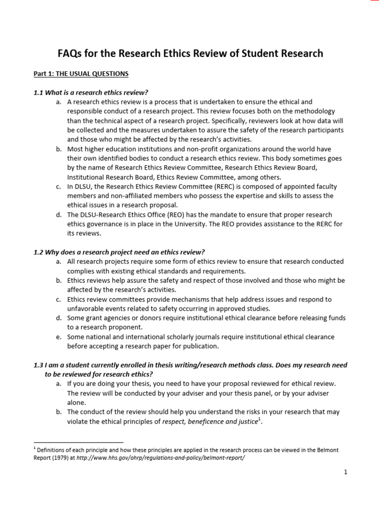 Faqs For The Research Ethics Review of Student Projects | PDF | Thesis ...