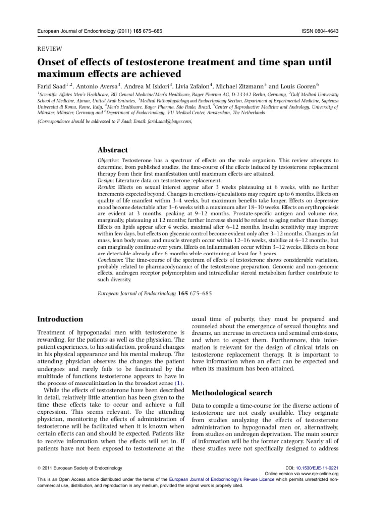 Onset of Effects of Testosterone Treatment and Time Span Until Maximum ...