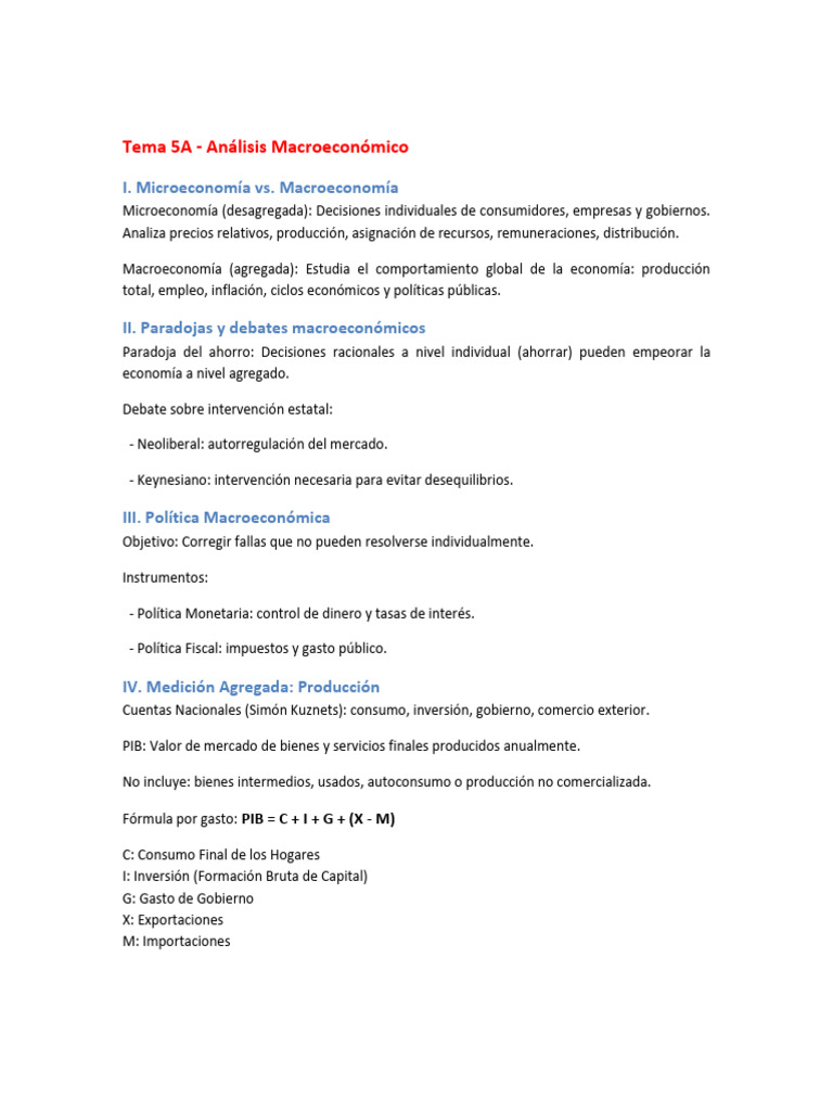 Esquema Resumen Tema 5A-5B | PDF | Producto Interno Bruto | Macroeconómica