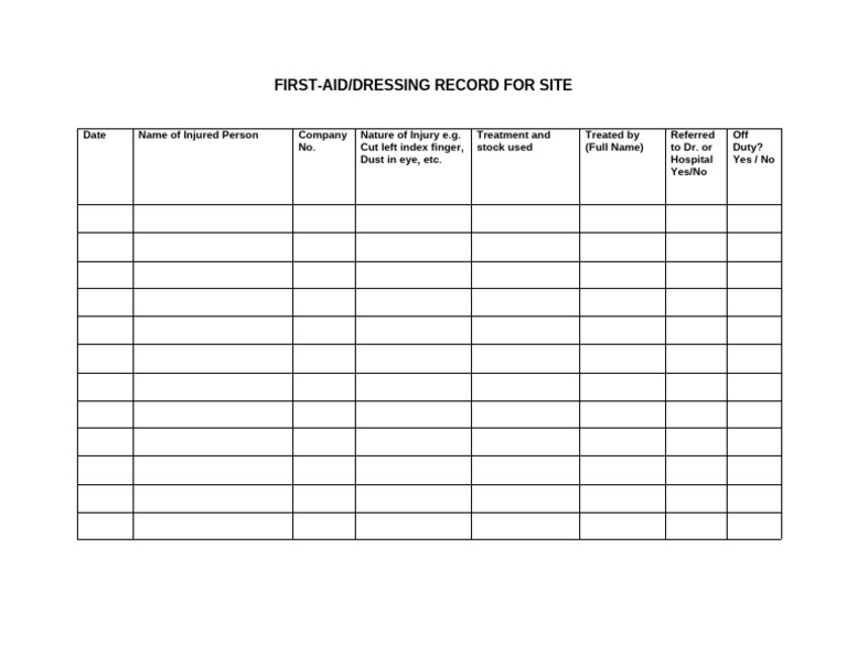 First-Aid Dressing Record Template | PDF