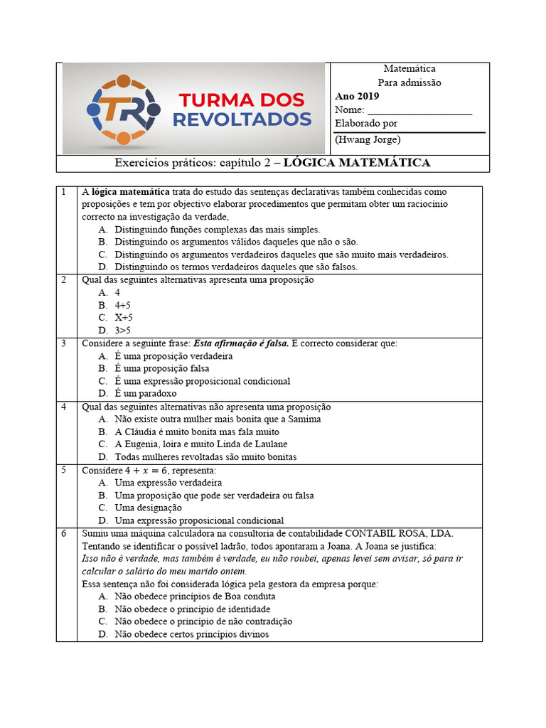 FICHA 02 - Logica Matematica - FHJ-1 | PDF | Lógica | Lógica matemática
