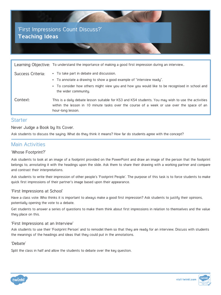 First Impressions Count Discuss Teaching Ideas | PDF