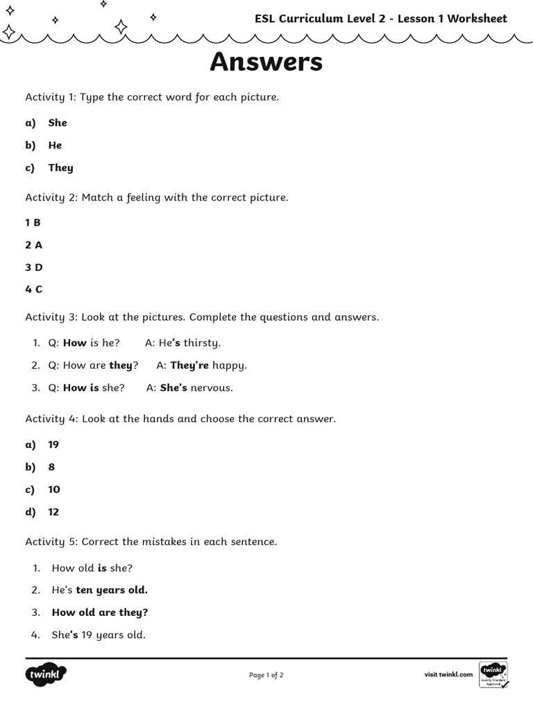 Lesson 1 - Level 2 Interactive Worksheet Answers | PDF