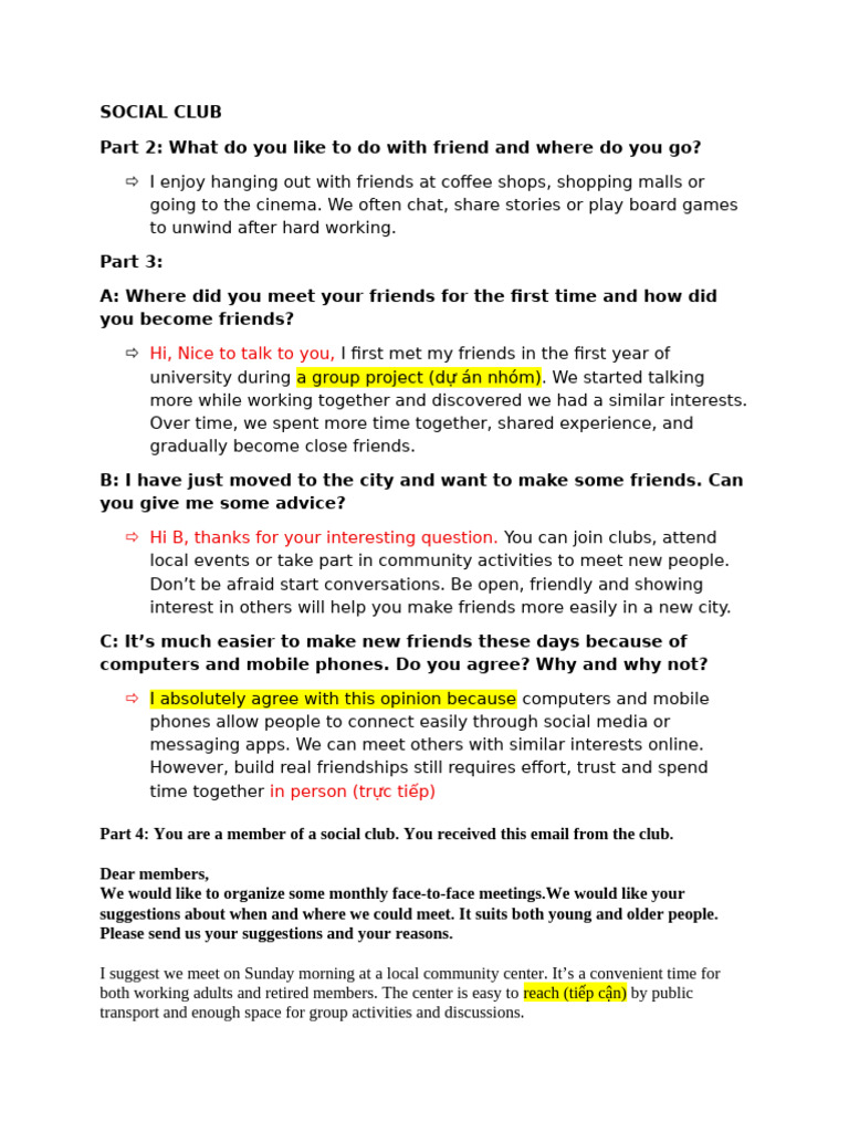 Social Club Activities and Friendships | PDF | Human Communication