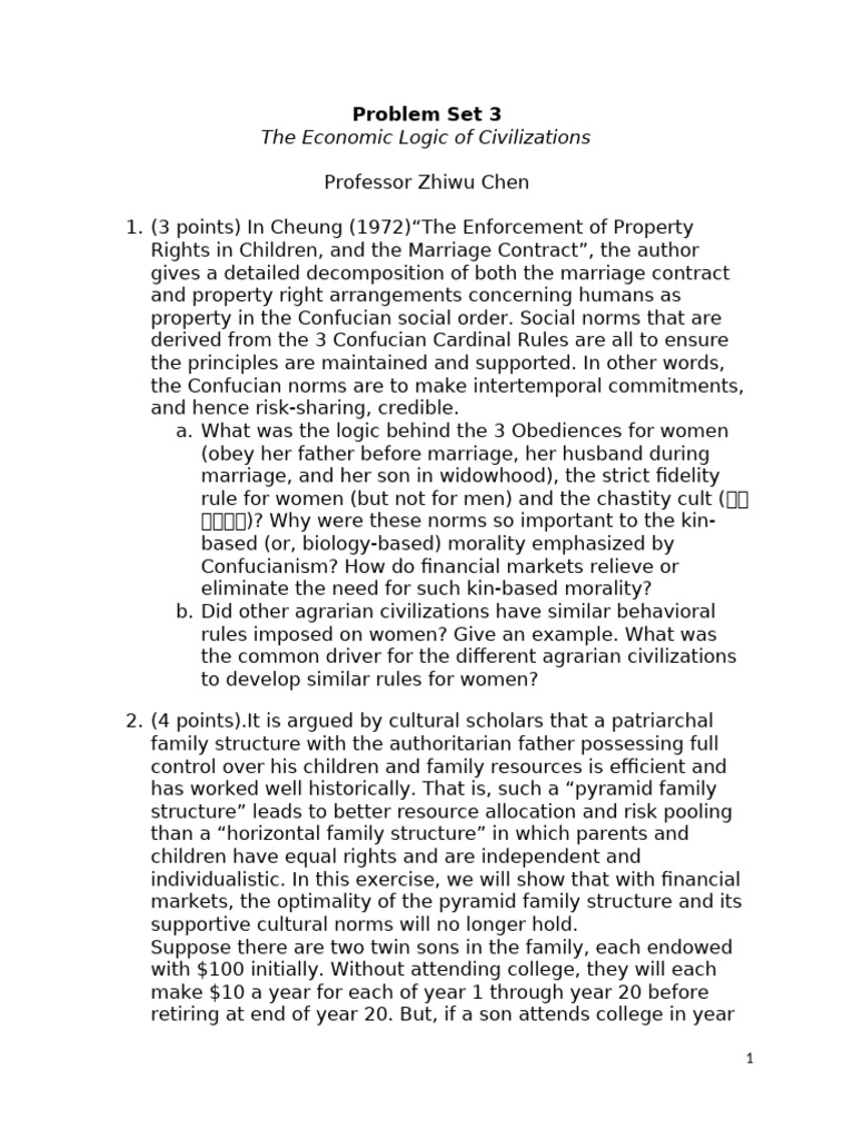 Problem Set 3 - The Economic Logic of Civilizations | PDF | Present ...