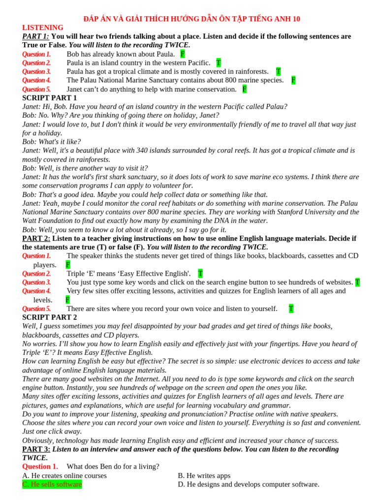 Dap an+Giai Thich Tieng Anh 10 Ck2 2025 | PDF | Climate Change | Ecology