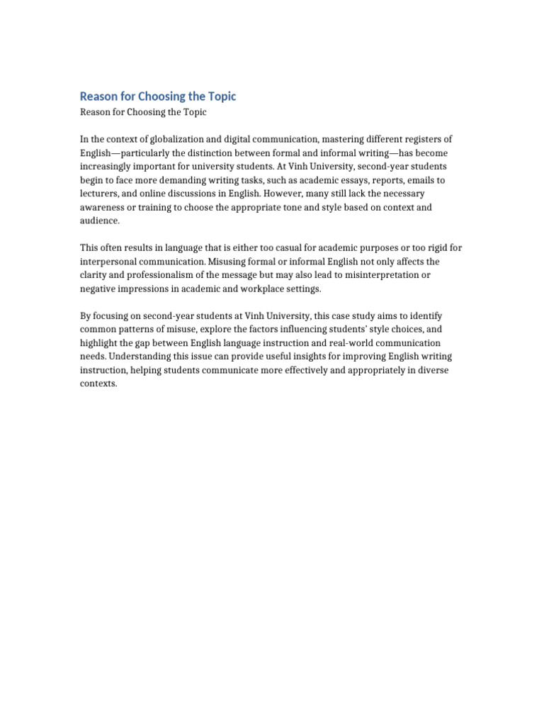 Reason For Choosing Topic | PDF
