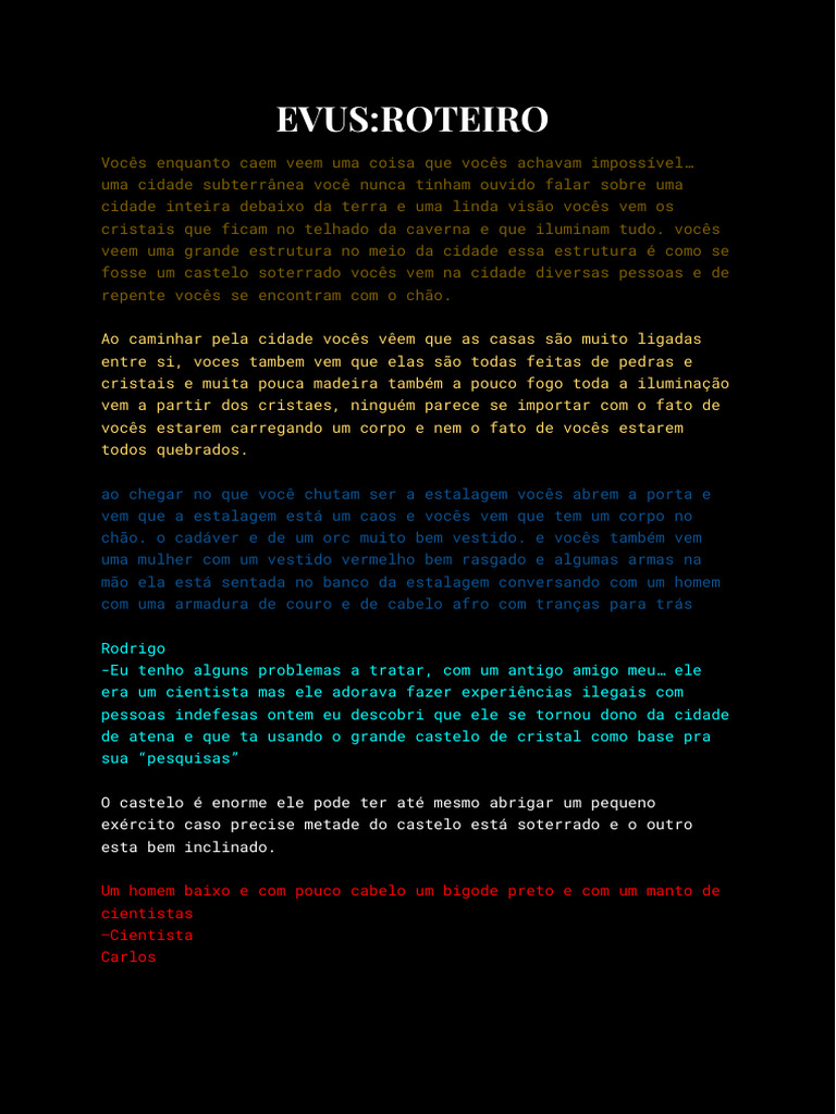 EVUS-ROTEIRO; Roteiro da campanha própria de evus | PDF