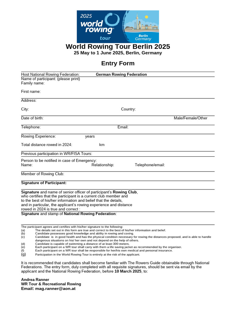 WR Tour Berlin 2025 Entry Form | PDF | Rowing (Sport)