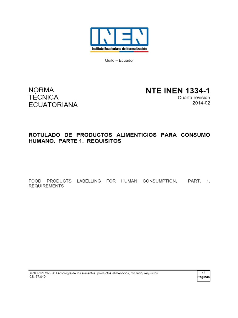 NTE INEN 1334-1 - Servicio Ecuatoriano de Normalización | PDF