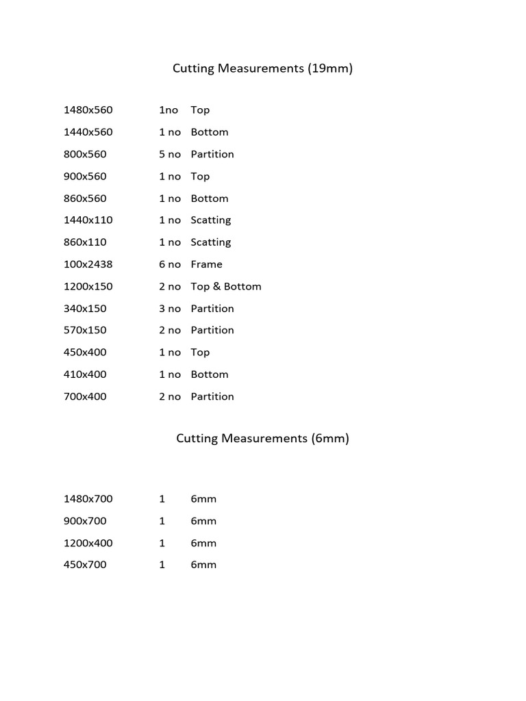 Cutting Measurements | PDF